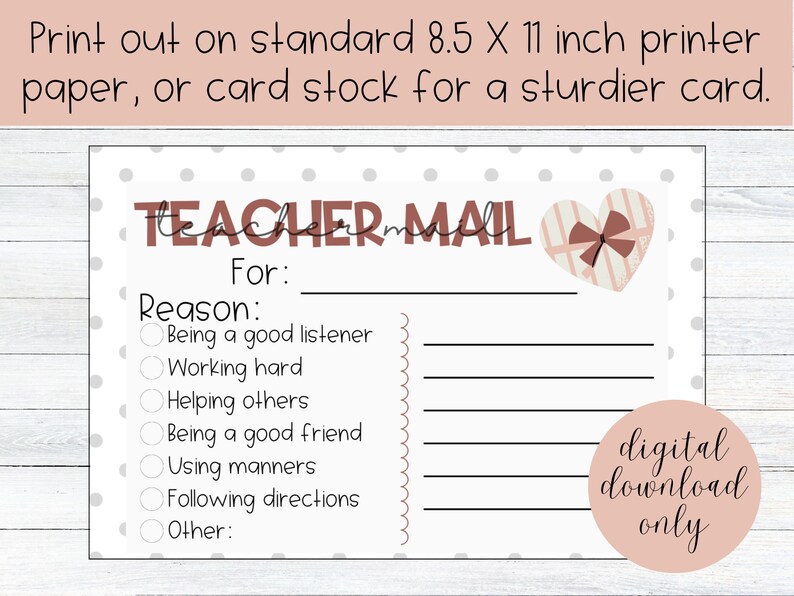 Valentine's Day Teacher Mail Printable Teacher Mail - Etsy