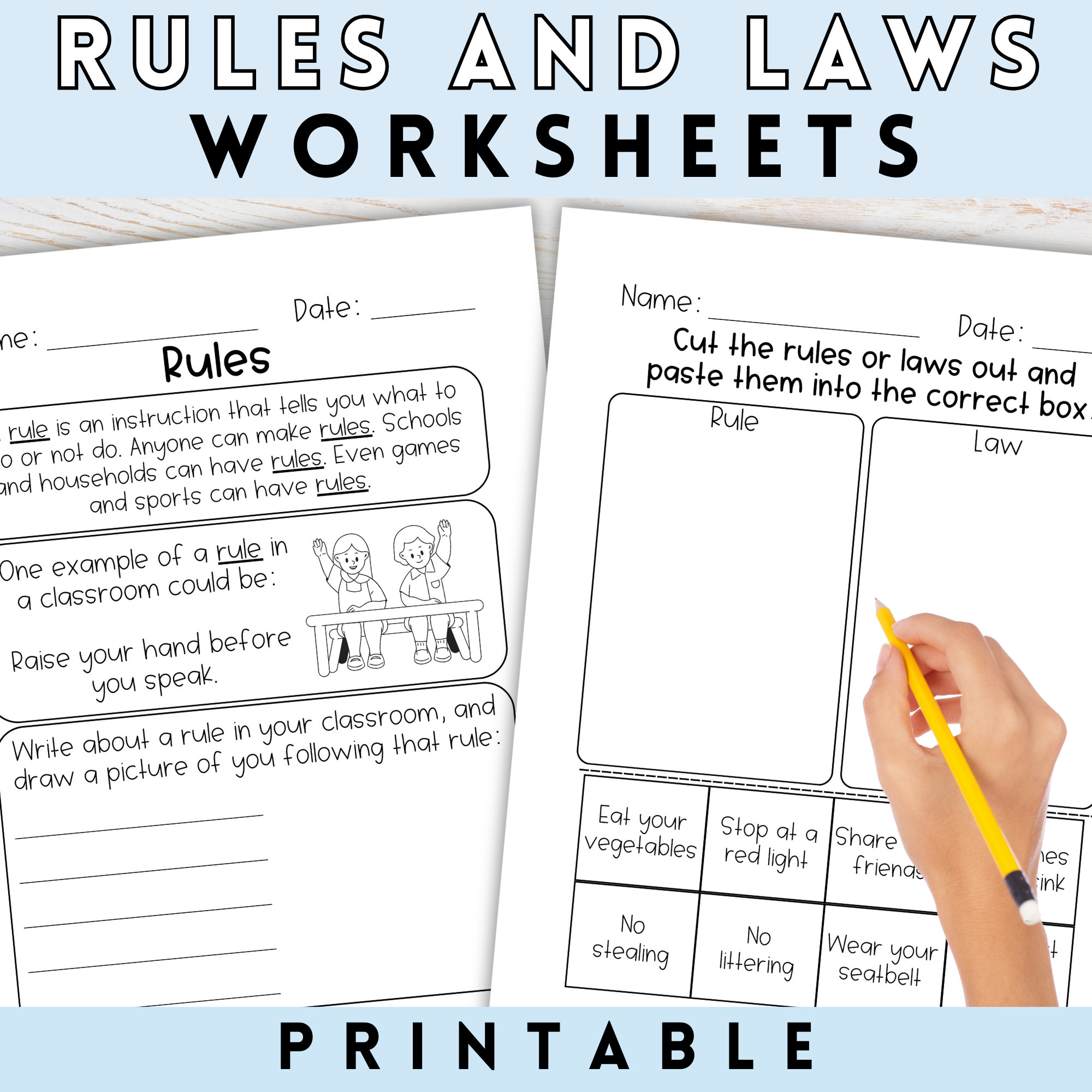 Rules and Laws Worksheets | Printable Social Studies Worksheet, First ...