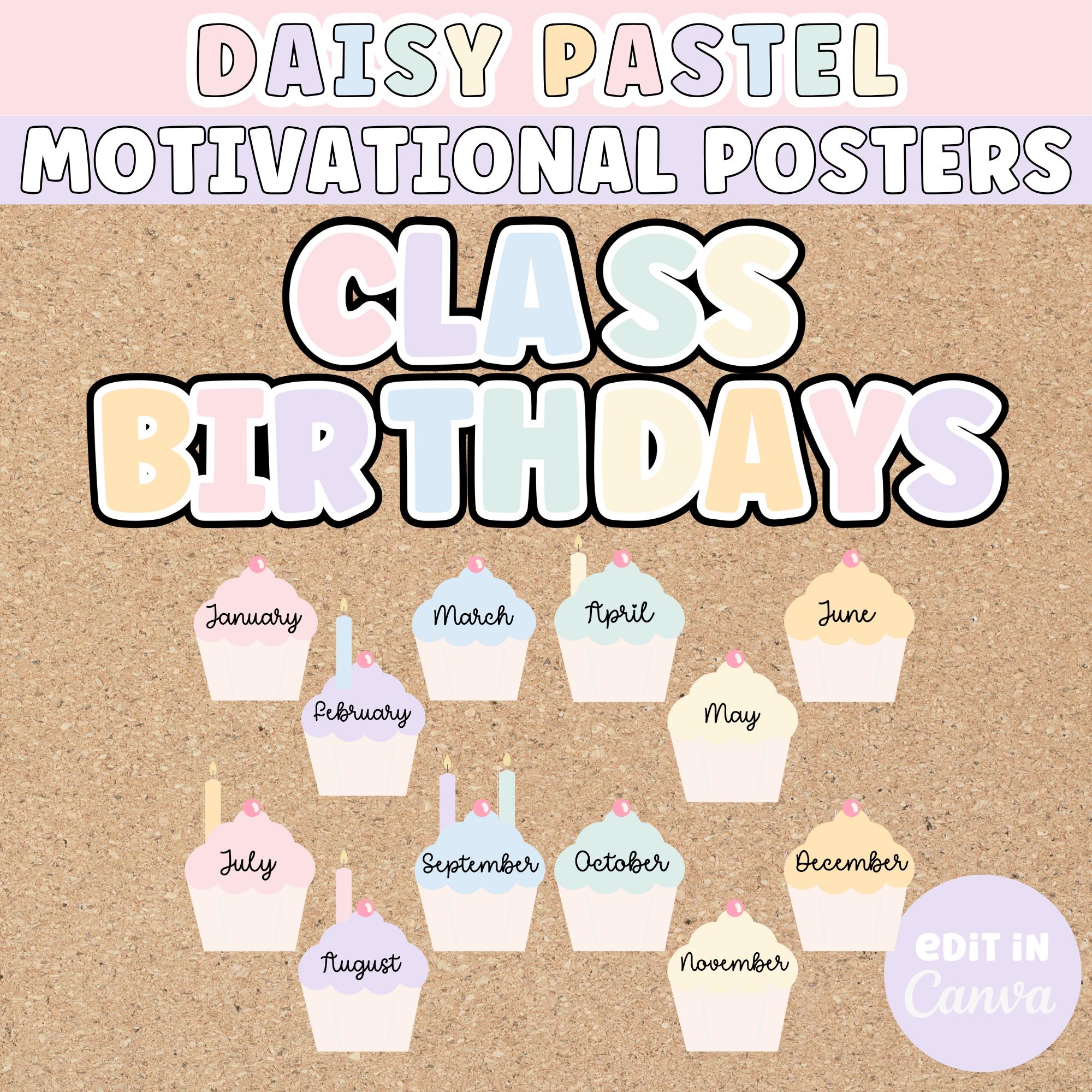Editable Birthday Display for Daisy Pastel Classroom Decor, Bulletin ...