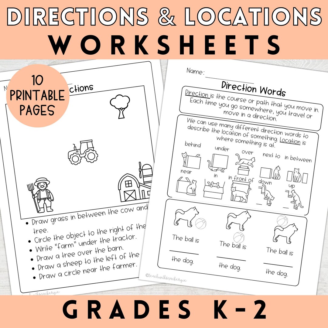 Direction Words and Location Worksheets for First Grade | Relative ...