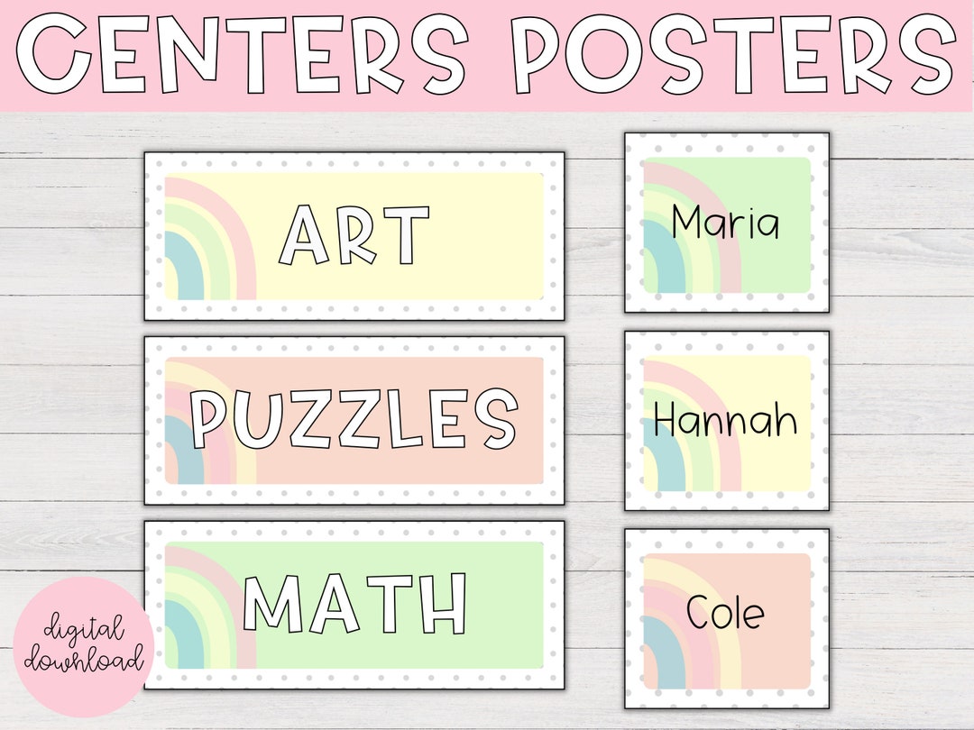 Center Signs | Pastel Rainbow Center Signs, Printable Center Posters ...