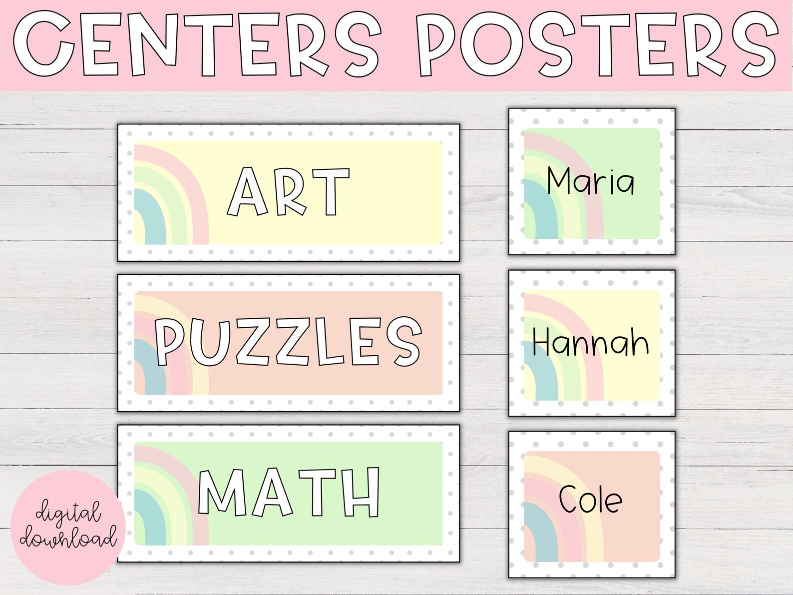 Center Signs | Pastel Rainbow Center Signs, Printable Center Posters ...