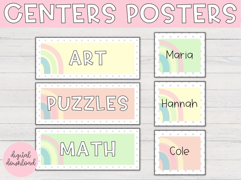 Center Signs | Pastel Rainbow Center Signs, Printable Center Posters ...