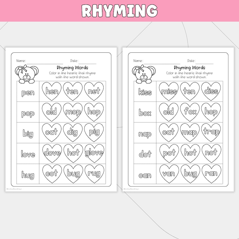 Kindergarten Valentine’s Day Literacy Worksheets | Phonics, Sight Words ...