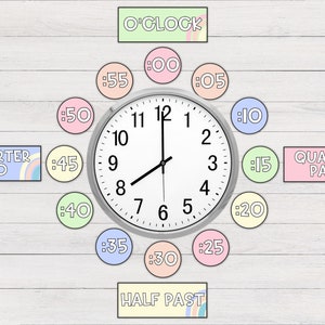 Pastel Rainbow Clock Labels Pastel Rainbow Classroom Decor, Pastel ...