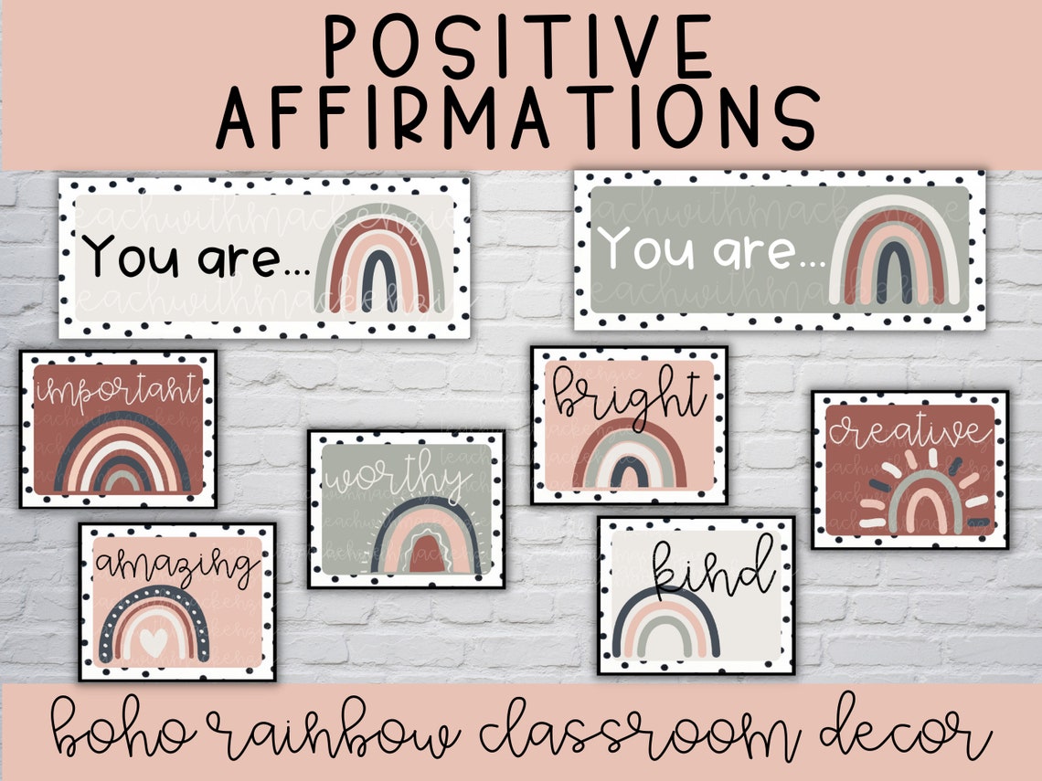 Boho Rainbow Positive Affirmation Posters for Classroom You | Etsy