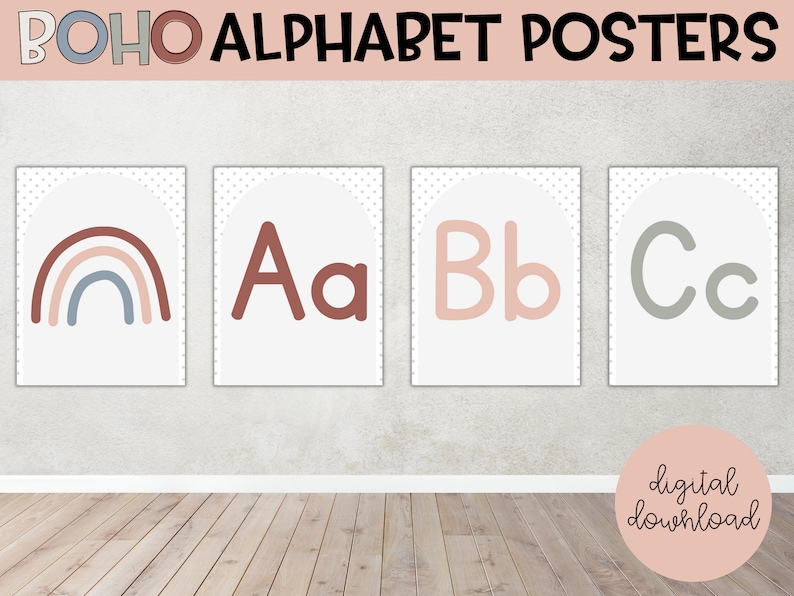 Boho Rainbow Alphabet Posters | Classroom Decor, Printable Wall Art ...