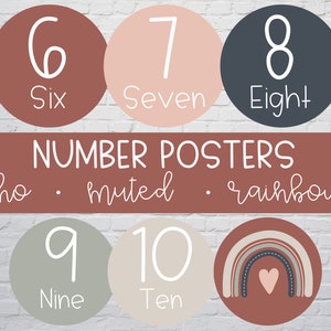 Boho Rainbow Number Posters Classroom Decor Classroom - Etsy