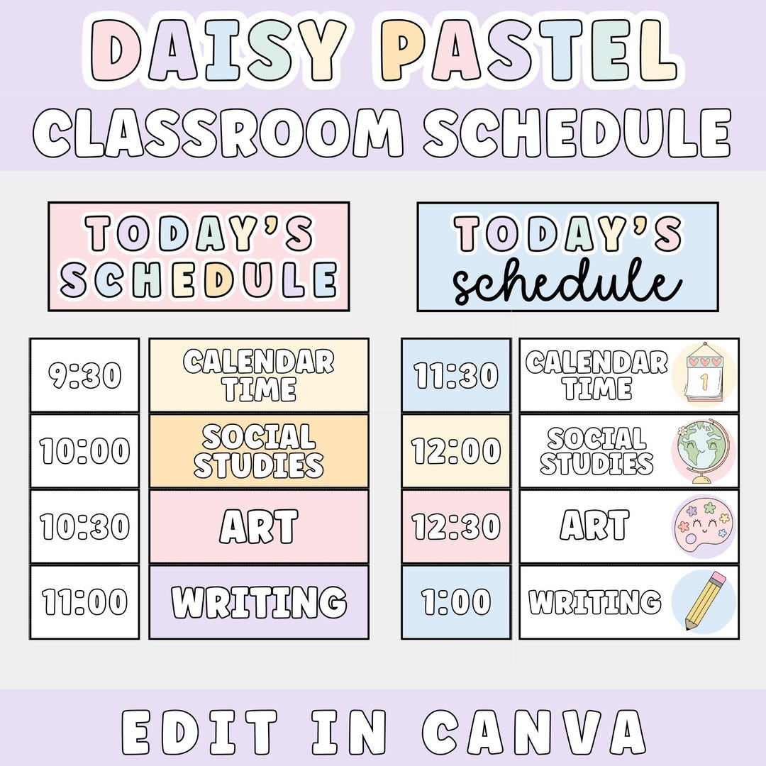 Printable & Editable Classroom Schedule, Daisy Pastel Classroom Decor ...