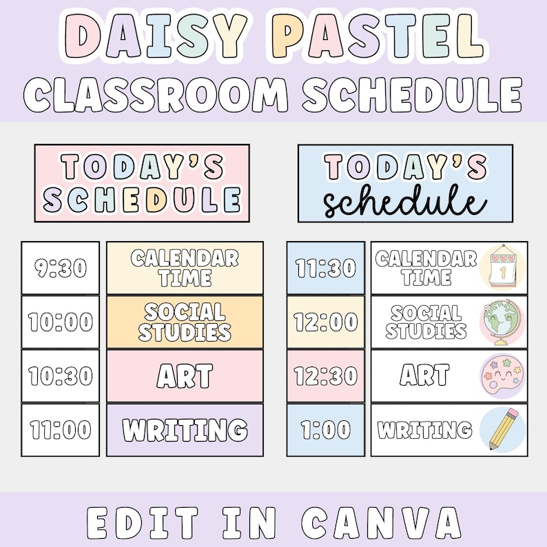 Printable & Editable Classroom Schedule, Daisy Pastel Classroom Decor ...