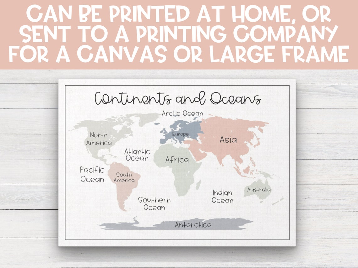 World Map Continents and Oceans Map Boho Rainbow - Etsy