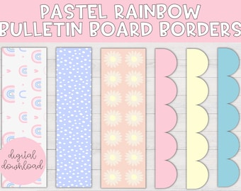 Pastel Rainbow Watercolor Bulletin Board Borders Classroom - Etsy