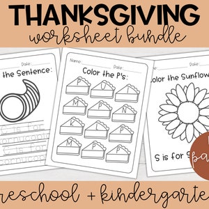 Thanksgiving Worksheet Bundle Preschool and Kindergarten | Homeschool ...