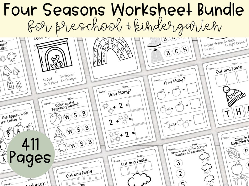 Four Seasons Worksheet Bundle for Preschool and Kindergarten - Etsy