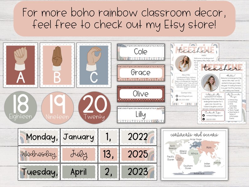 Boho Classroom Clock Labels | Boho Clock Numbers, Boho Rainbow ...
