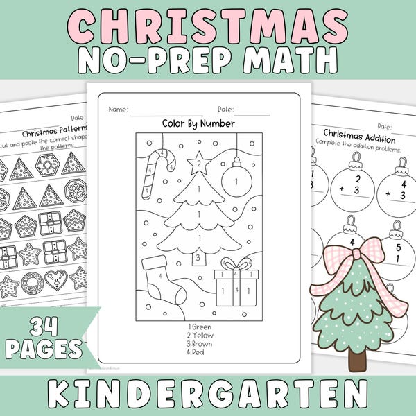Worksheet Math Christmas - Etsy