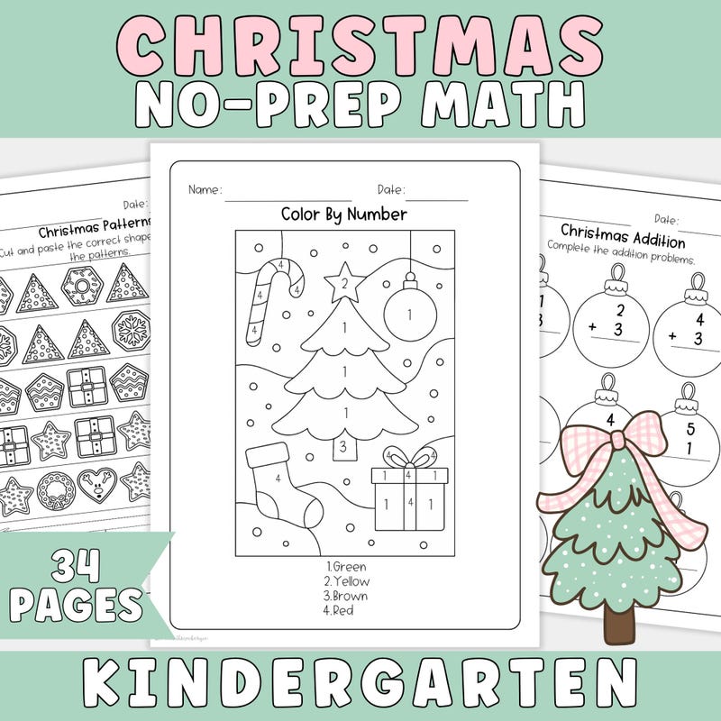 Worksheet Math Christmas - Etsy