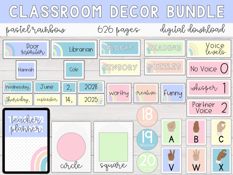 Pastel Rainbow Classroom Decor Bundle Classroom Posters, Pastel ...