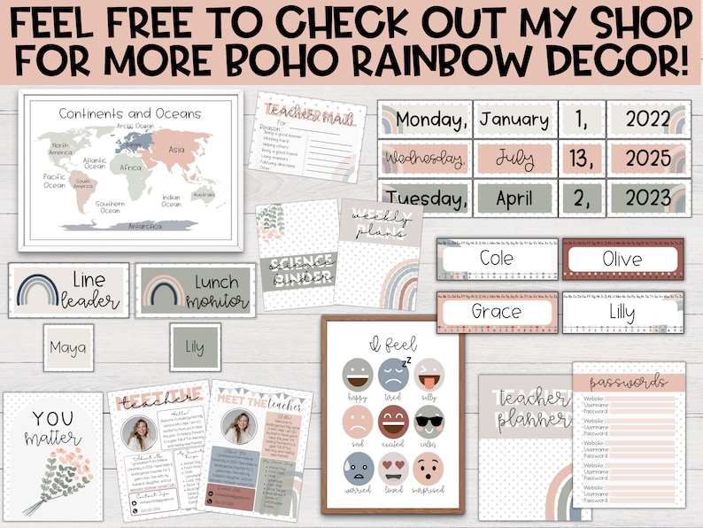 Boho Rainbow Number Posters Classroom Decor Classroom - Etsy