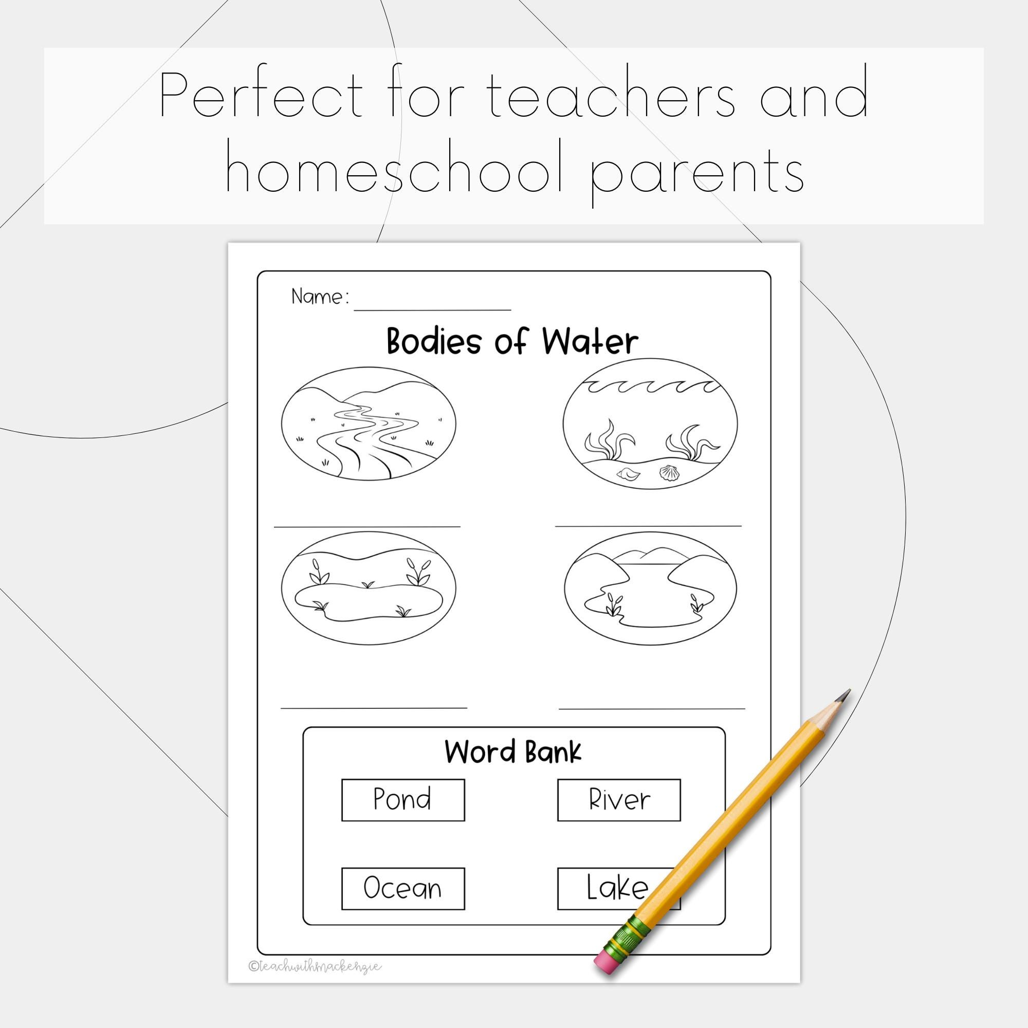 Bodies of Water Worksheets for First Grade | Printable Bodies of Water ...