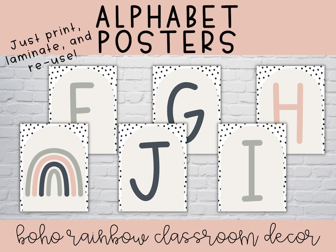 Boho Rainbow Alphabet Posters Classroom Decor Printable | Etsy