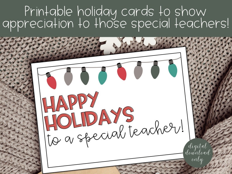 Printable Christmas Cards for Teacher Teacher Gift, Printable Holiday ...