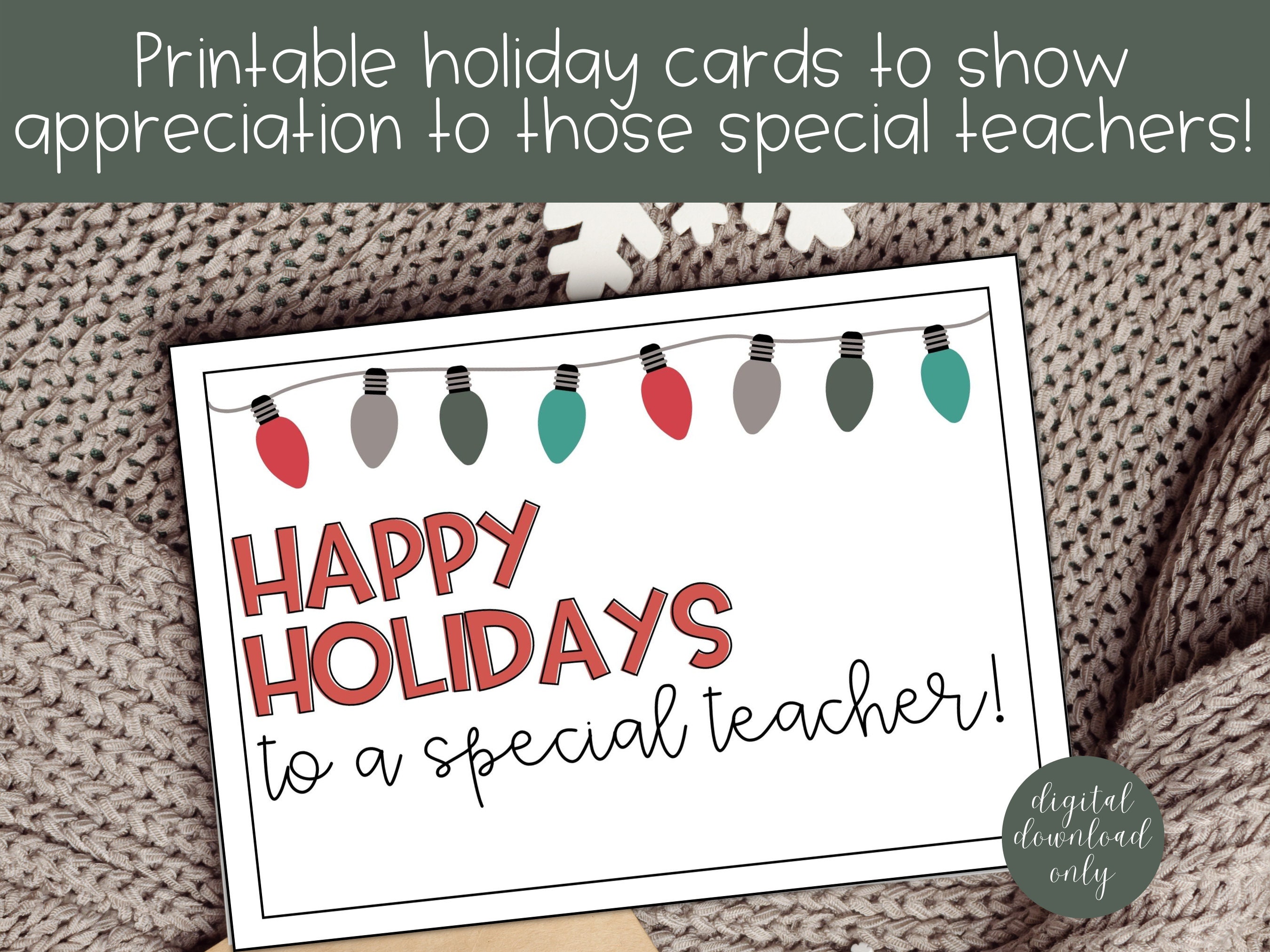 Printable Christmas Cards for Teacher Teacher Gift, Printable Holiday ...