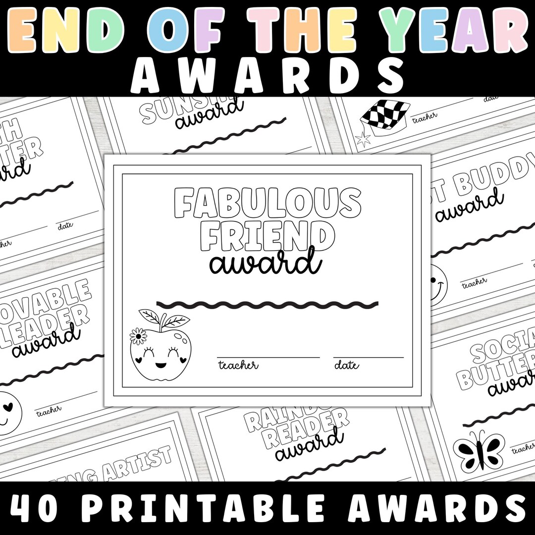 Black and White End of the Year Award Certificates for Students ...