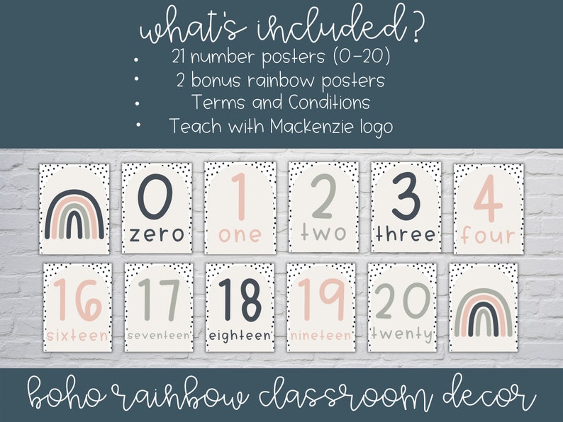 Boho Rainbow Number Posters Classroom Decor Classroom - Etsy