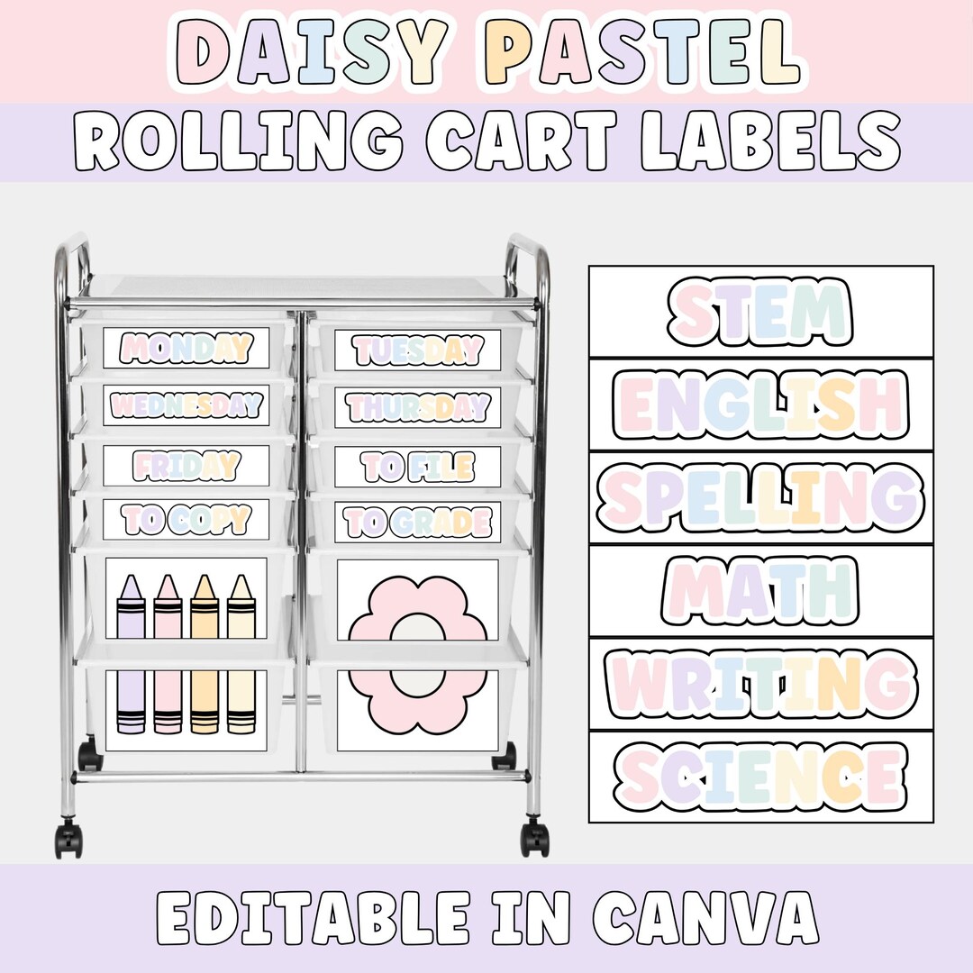 Editable Rolling Cart Labels for Daisy Pastel Classroom Decor ...