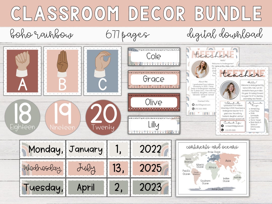 Boho Rainbow Classroom Decor Bundle | Classroom Posters, Boho Classroom ...