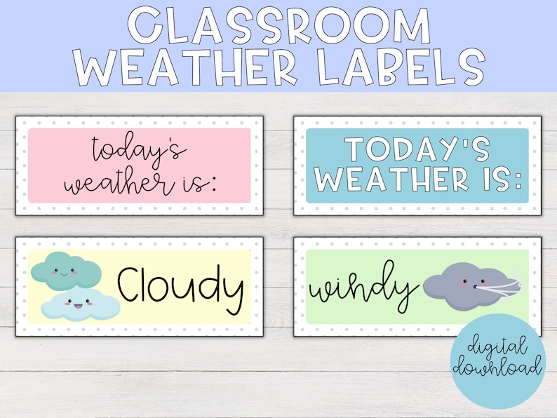 Pastel Rainbow Weather Labels Classroom Decor Polka Dots - Etsy