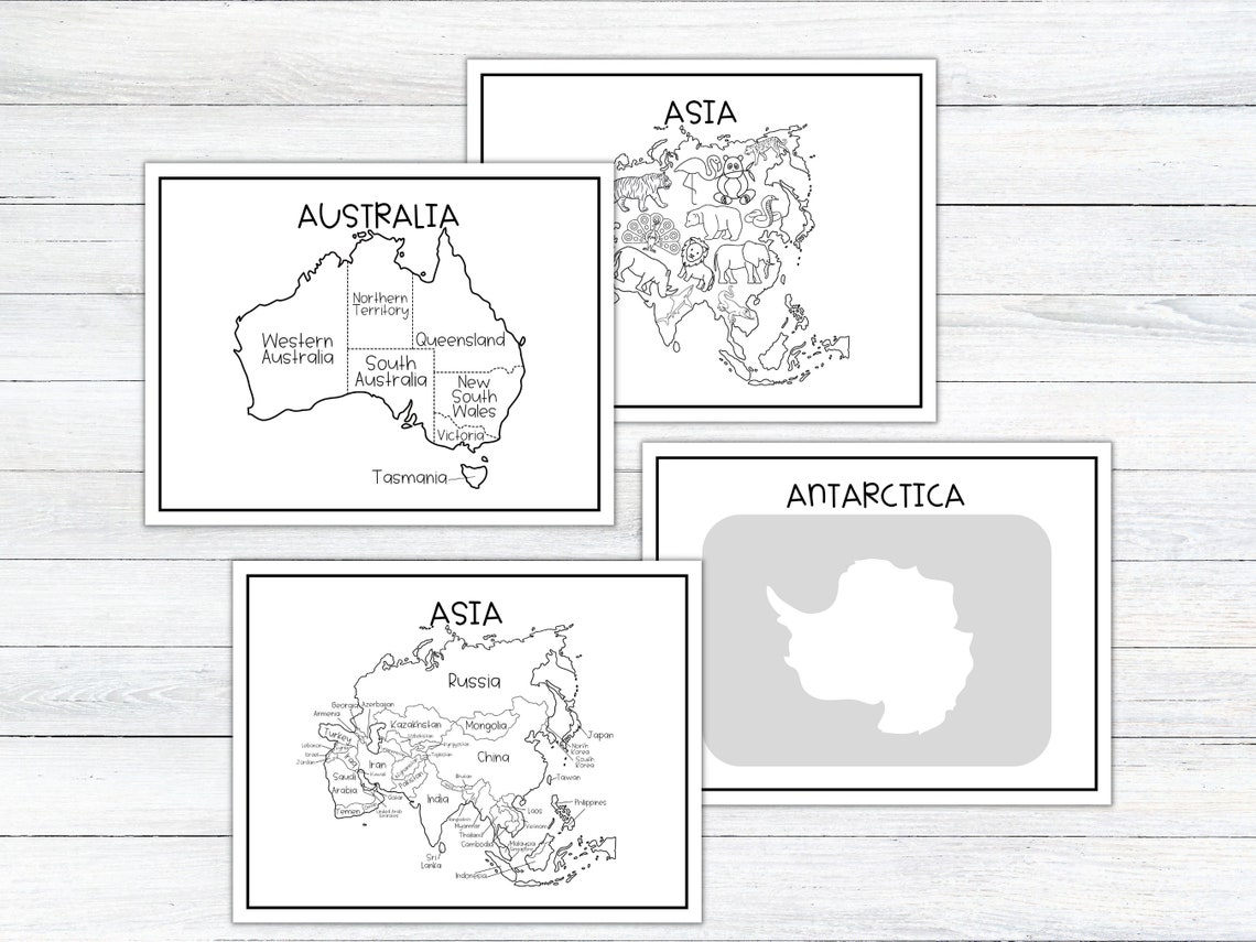 7 Continents Maps and Coloring Sheets Worksheets Homeschool - Etsy
