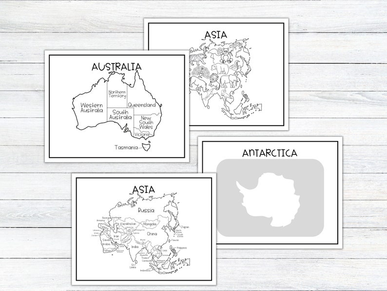 7 Continents Maps and Coloring Sheets Worksheets Homeschool - Etsy