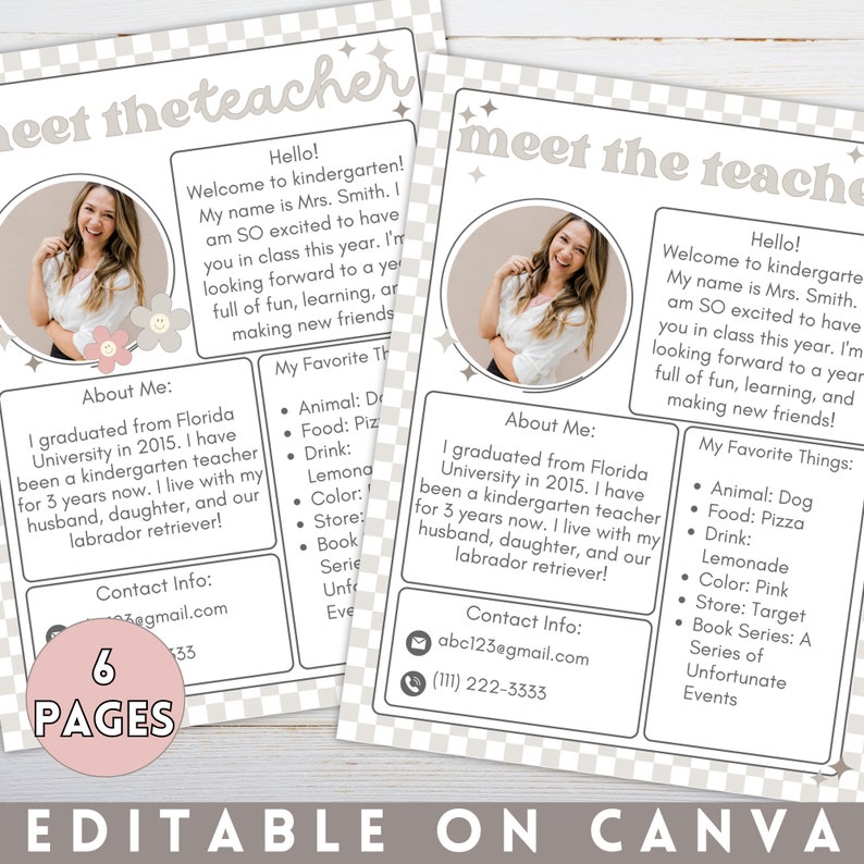 Editable Meet the Teacher Template, Neutral Checkered Back to School ...