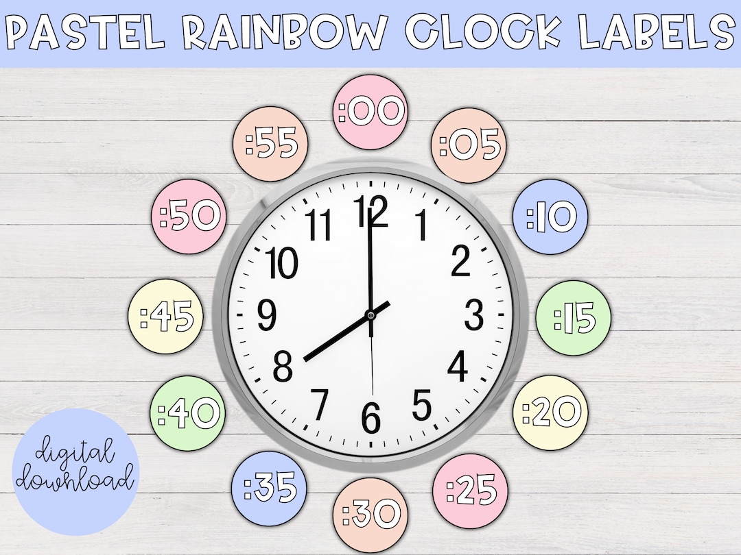 Pastel Rainbow Clock Labels Pastel Rainbow Classroom Decor, Pastel ...