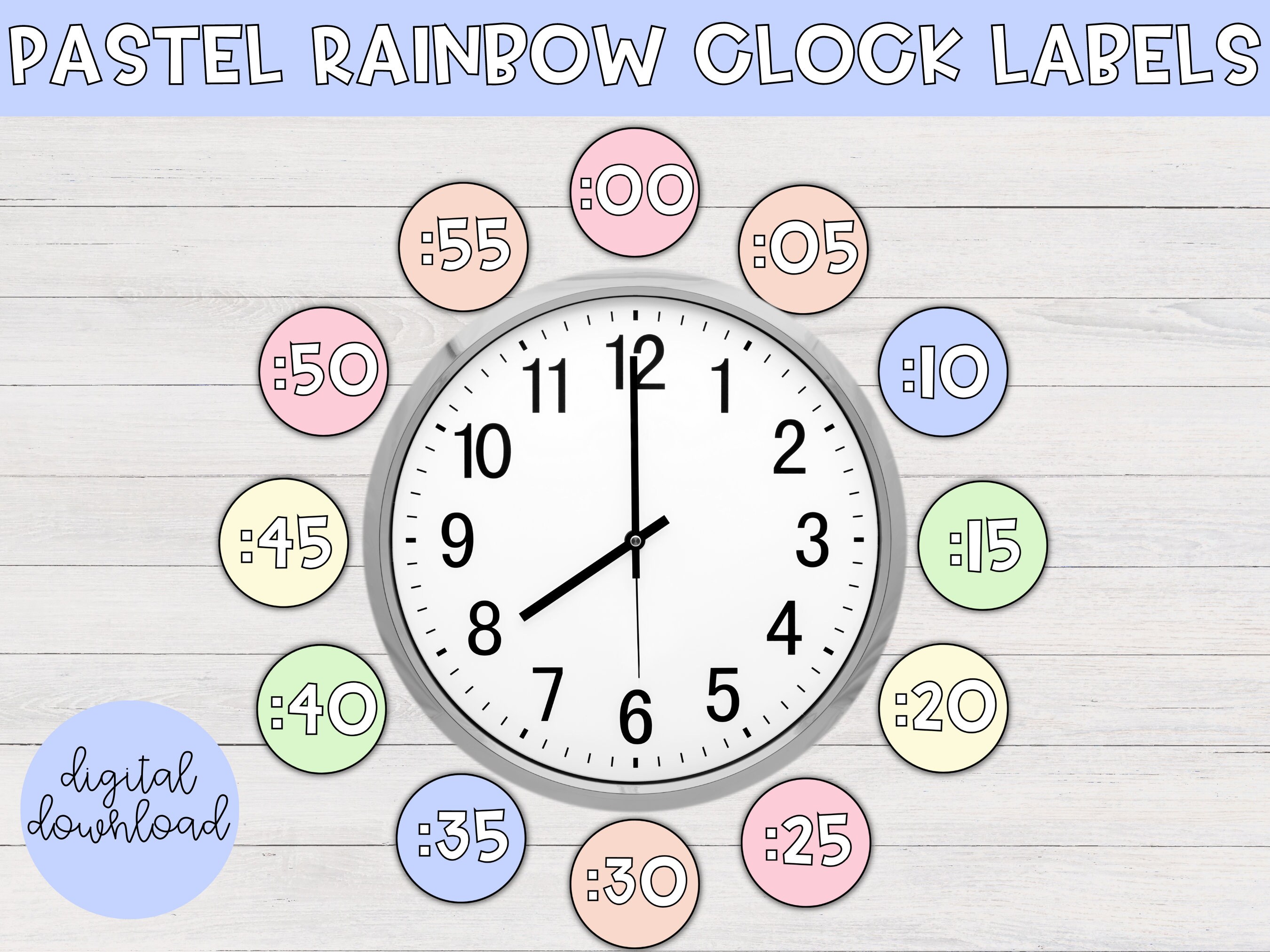 Pastel Rainbow Clock Labels Pastel Rainbow Classroom Decor, Pastel ...