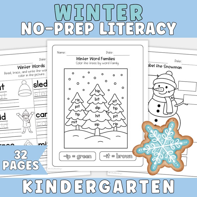 December No Prep Literacy Worksheets for Kindergarten | Winter Reading ...