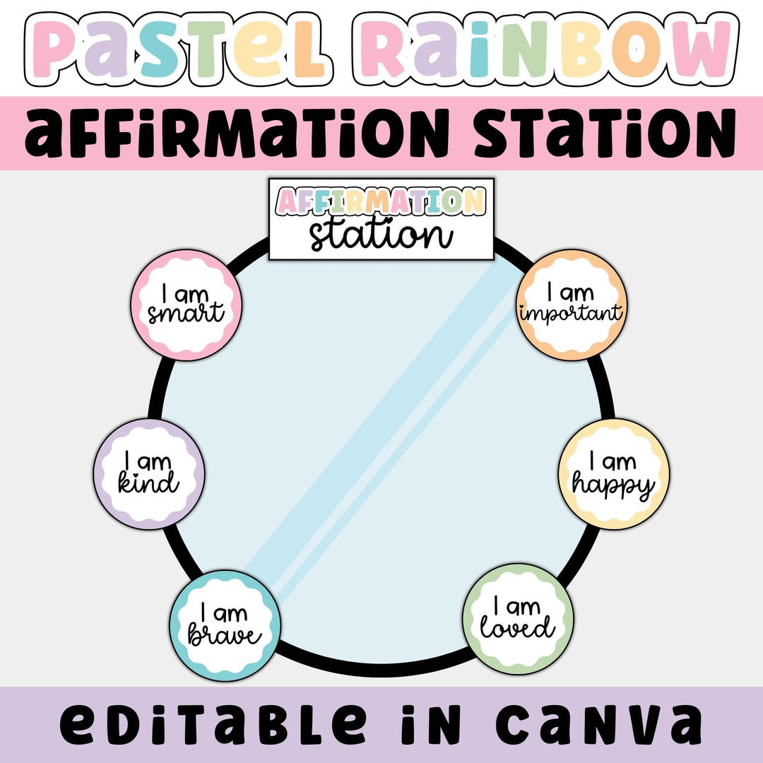 Printable Affirmation Station for Pastel Rainbow Classroom Decor ...