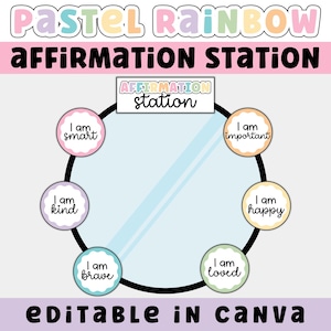 Printable Affirmation Station for Pastel Rainbow Classroom Decor ...