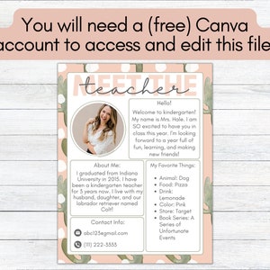 Cactus Meet the Teacher Template | Editable Template, Back to School ...