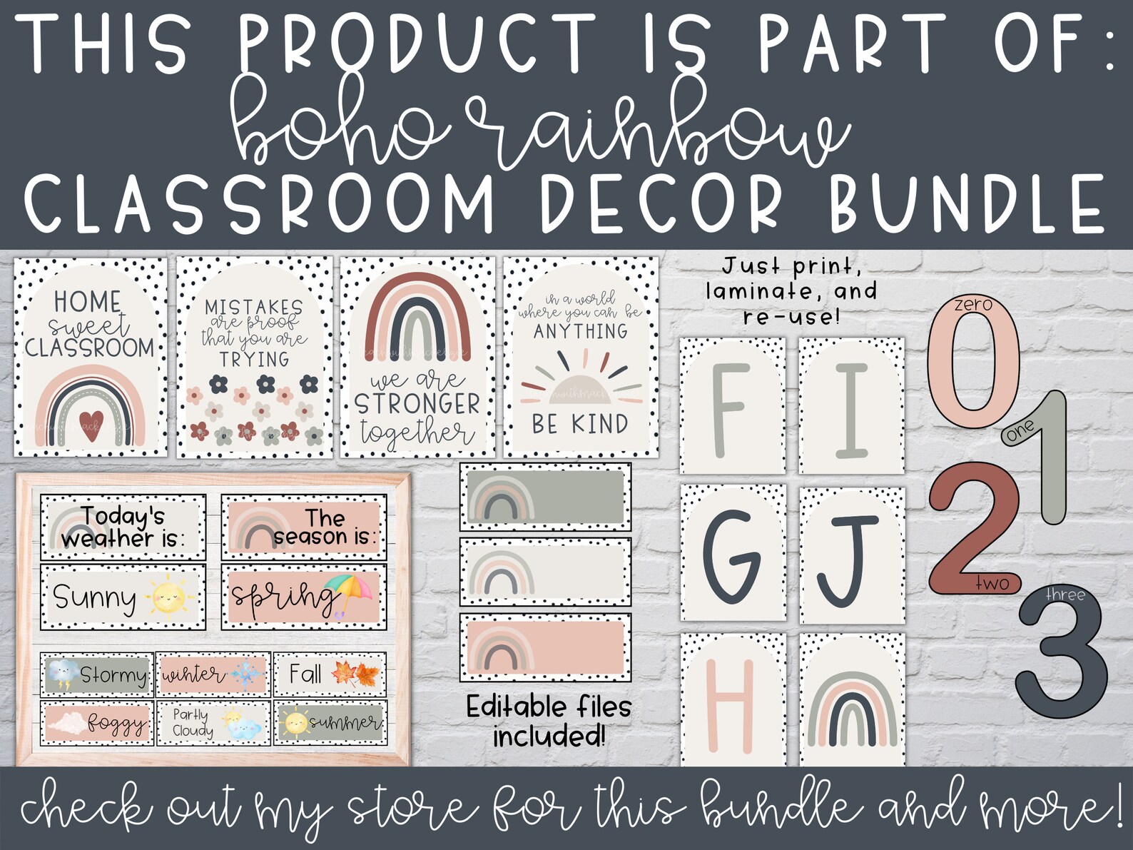 Boho Rainbow Number Posters Classroom Decor Classroom - Etsy