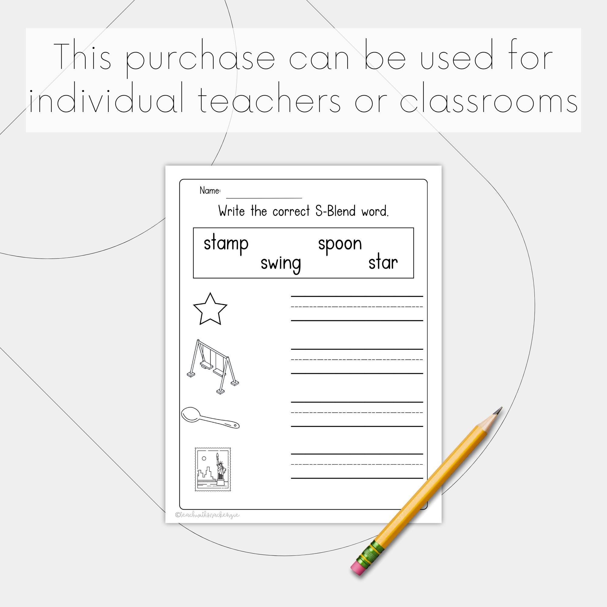 S-blends Worksheets for First Grade, 10 Printable Beginning Blends ...