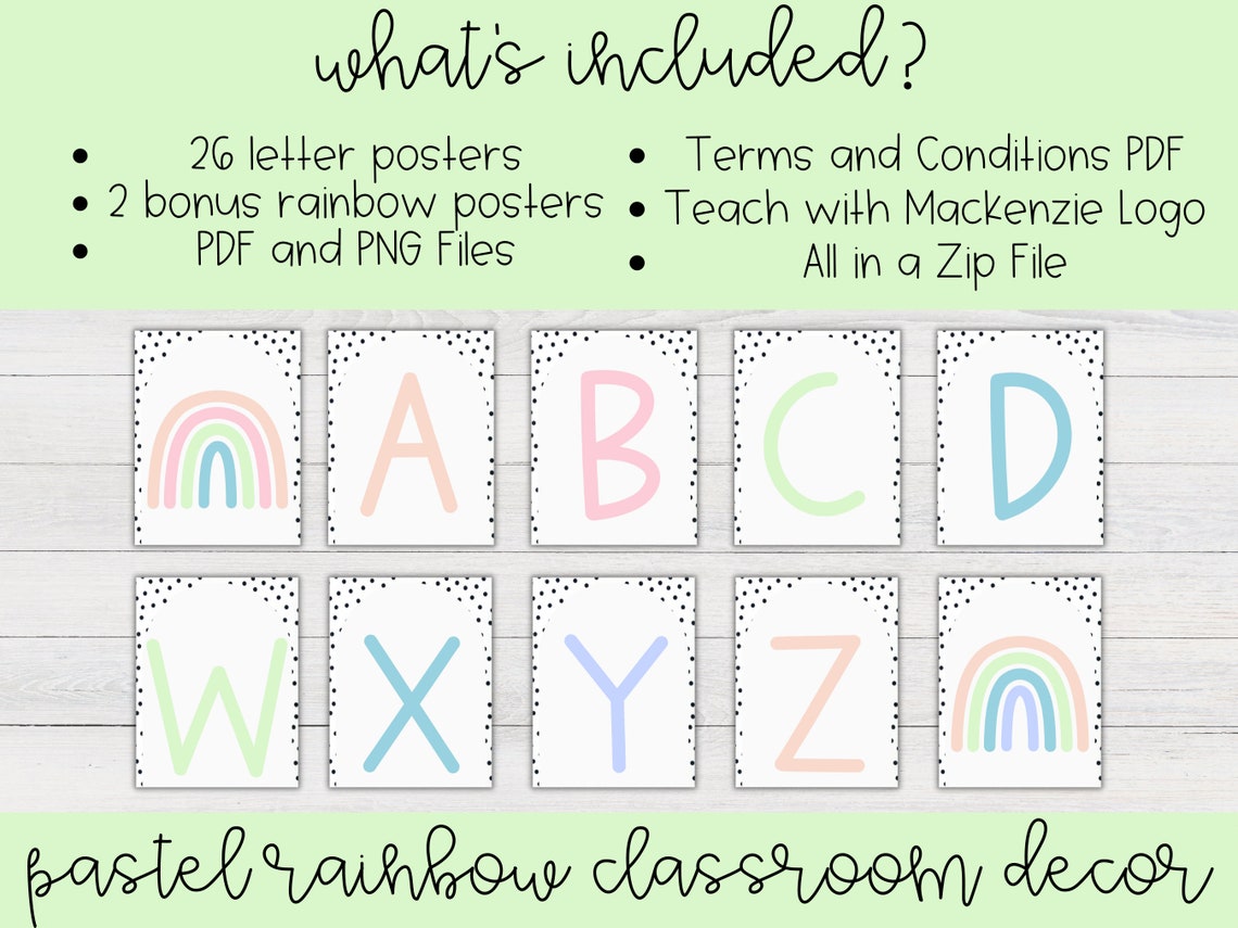 Pastel Rainbow Alphabet Posters Printable Wall Art Nursery | Etsy
