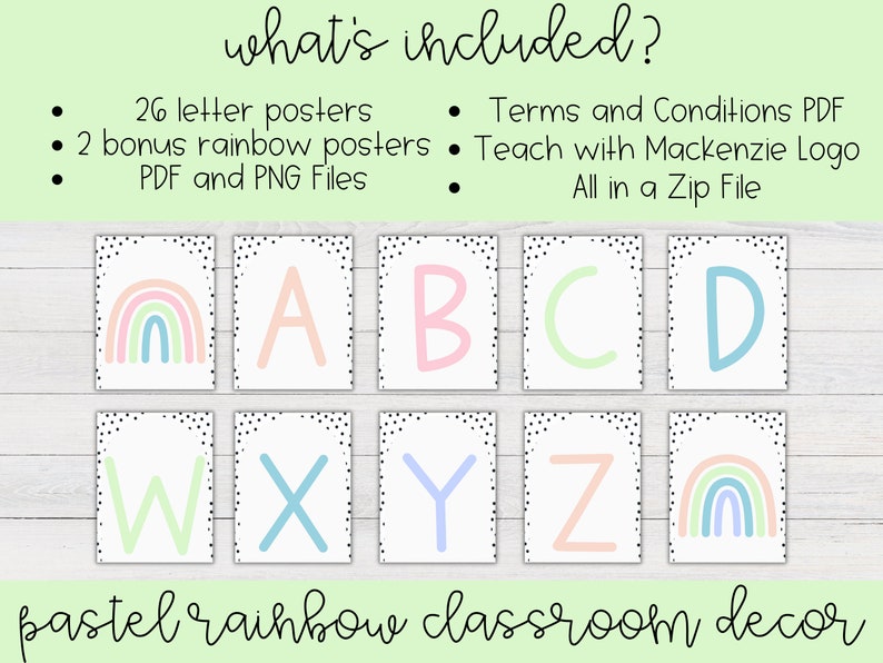 Pastel Rainbow Alphabet Posters Printable Wall Art Nursery | Etsy