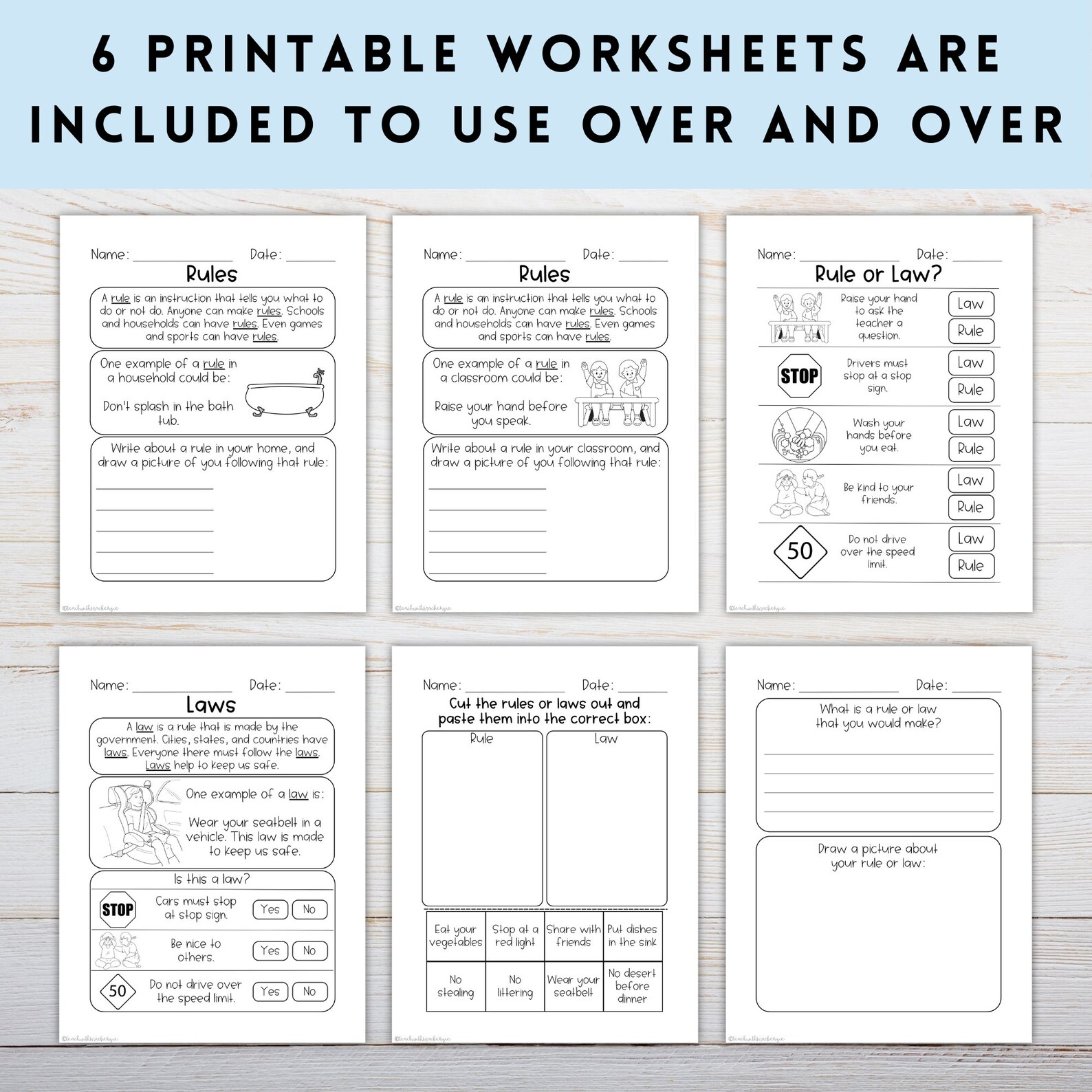 Rules and Laws Worksheets | Printable Social Studies Worksheet, First ...