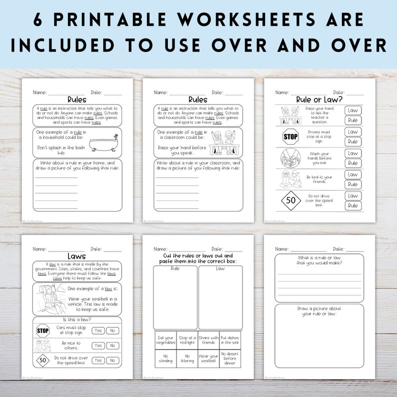 Rules and Laws Worksheets | Printable Social Studies Worksheet, First ...