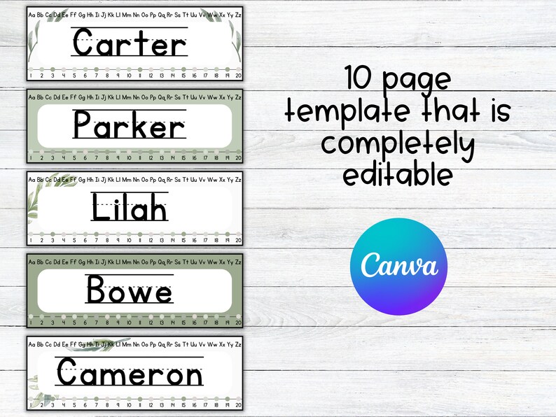 Modern Greenery Desk Name Tags Editable Classroom Decor - Etsy