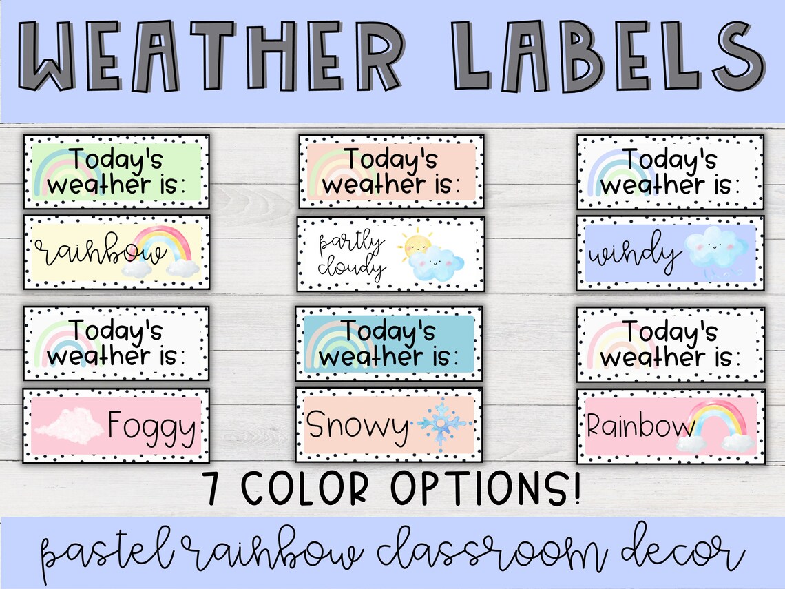 Pastel Rainbow Weather Labels Classroom Decor Polka Dots - Etsy