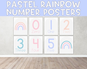 Number Posters | Pastel Rainbow | Classroom Decor - Etsy